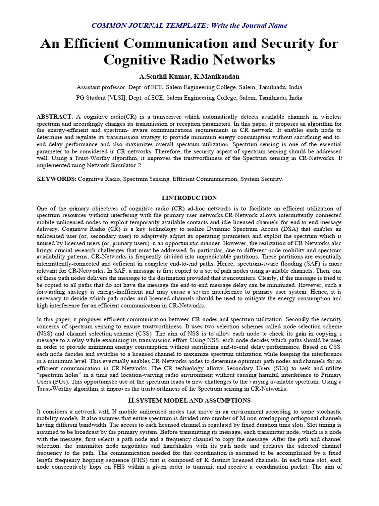 Common Journal Template | PDF | Cognitive Radio | Data Transmission