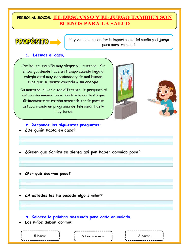 U2 S5 Ficha D1 PS El Descanso y Juego Tambien Son Buenos para La Salud ...