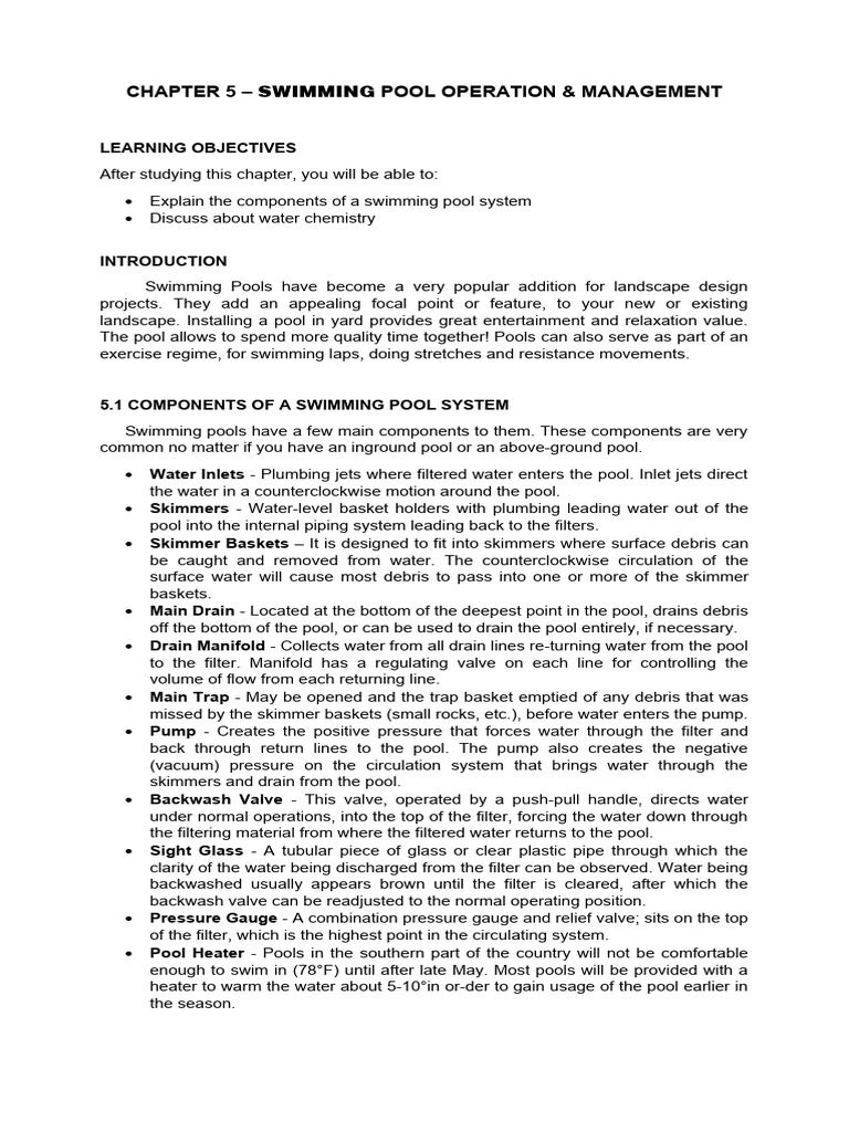 Chapter 5 - Swimming Pool Operation & Management | Download Free PDF ...