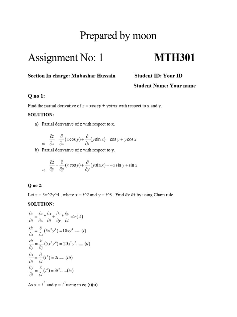 MTH301 Assignment 1 Solutions 2025 | PDF