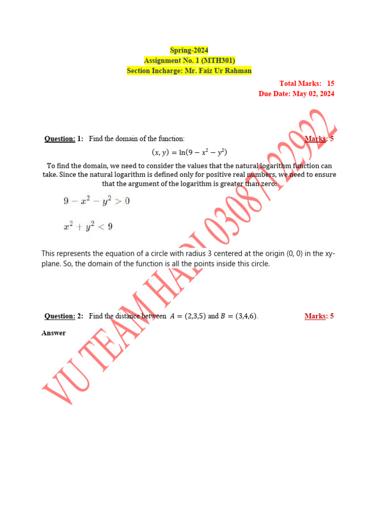 MTH301 ASSIGNMENT NO 1 Faiz Ur Rahman | PDF