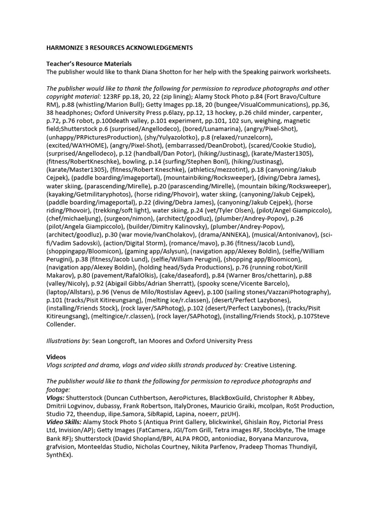 Harmonize 3 Resources Acknowledgements | PDF