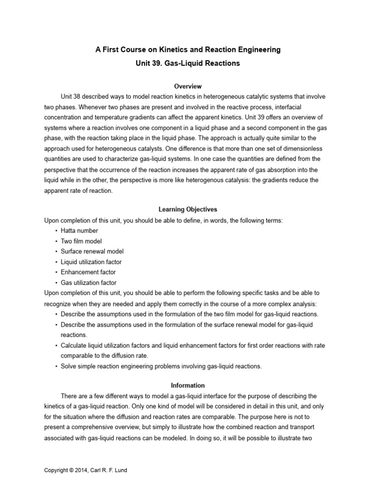 A First Course on Kinetics and Reaction Engineering | PDF | Diffusion ...