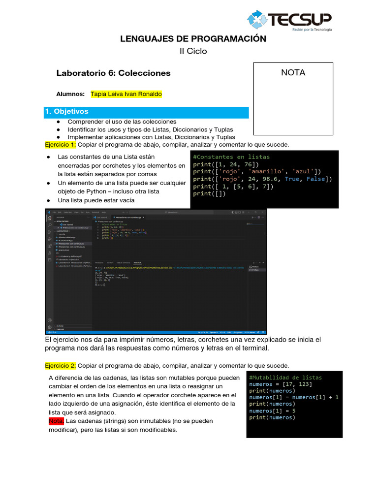L6 Colecciones | PDF | Python (lenguaje de programación) | Lógica matemática
