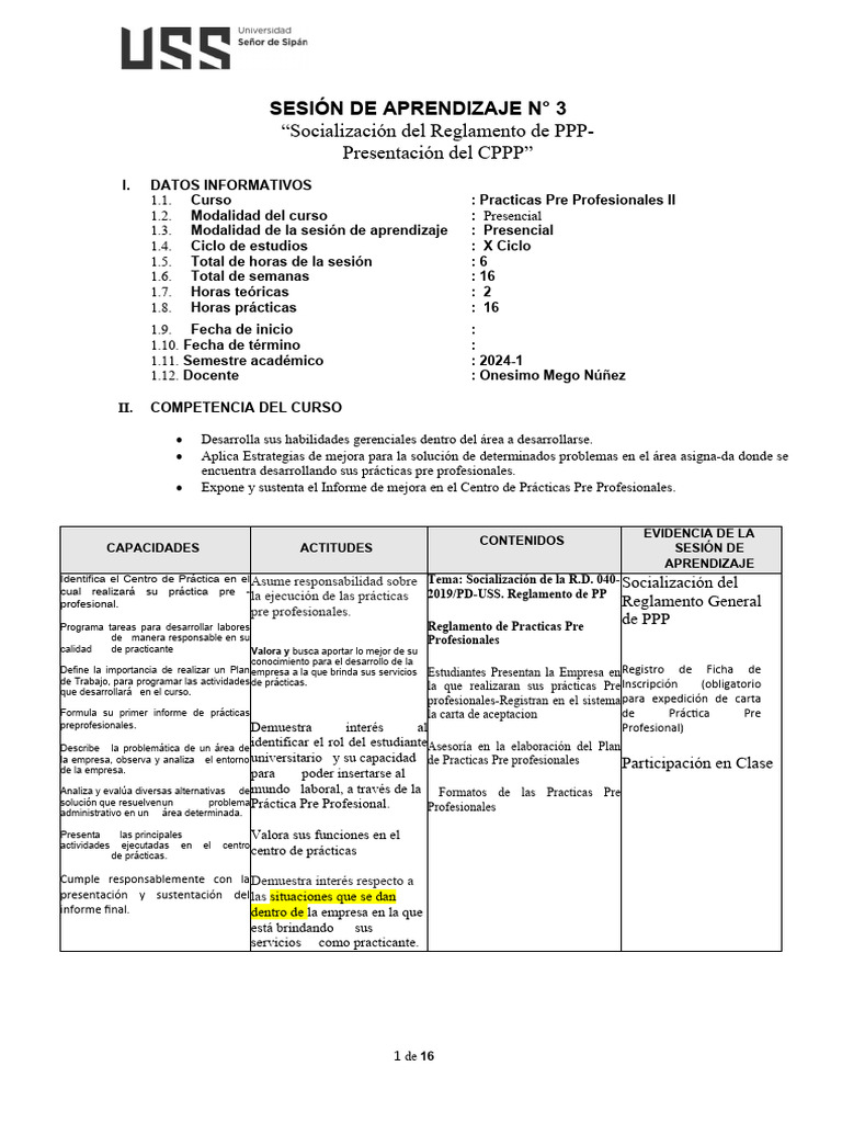 SESION DE APRENDIZAJE #03. PPP-A-Socializacion de RPPP | PDF ...