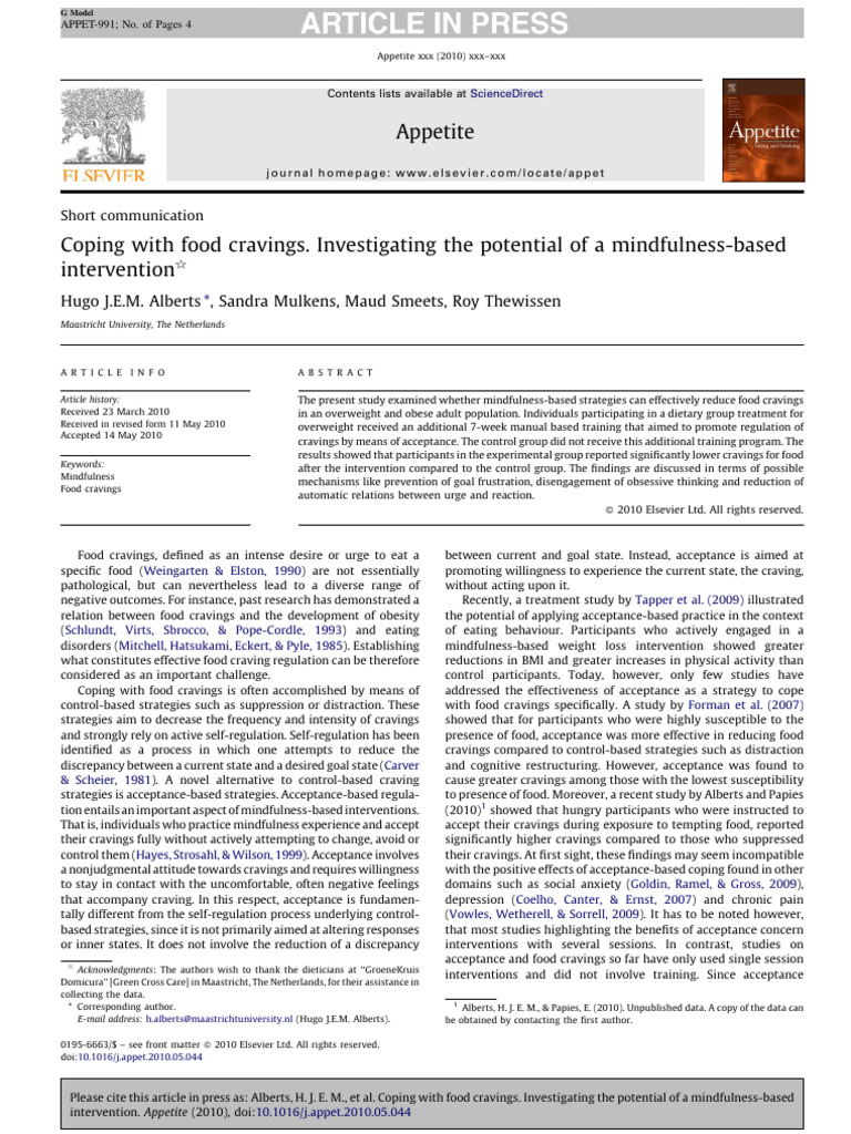 Coping With Food Cravings Investigating | PDF | Obesity | Emotional ...