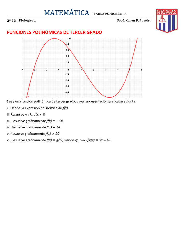 Tarea: Funciones Polinómicas 3er Grado | PDF