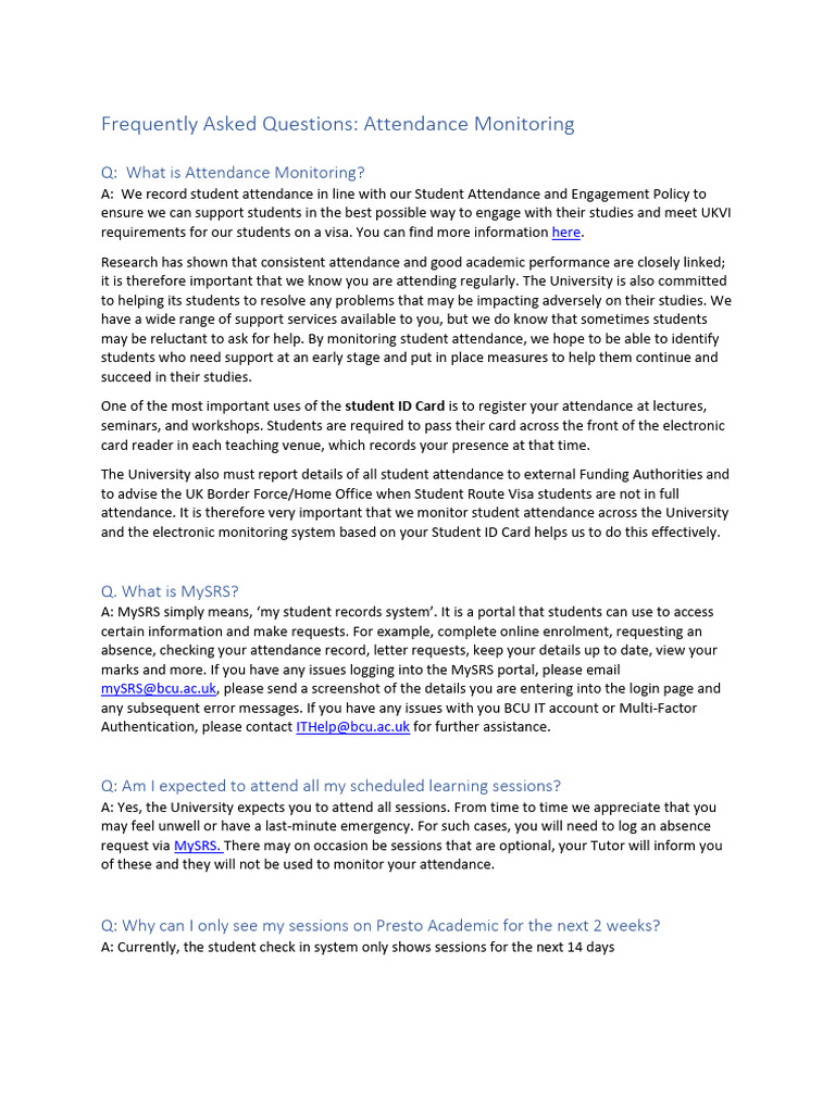 Attendance Monitoring FAQs for Students | PDF | Travel Visa