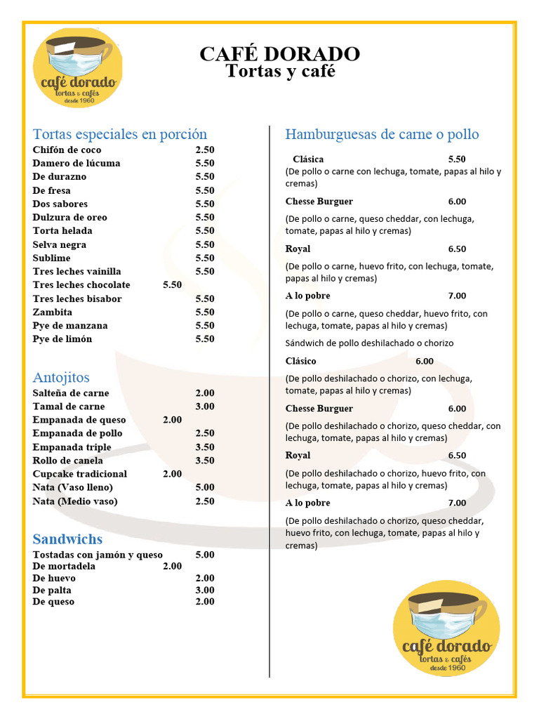 Menú del Café Dorado | PDF | Pancho | Cocina occidental