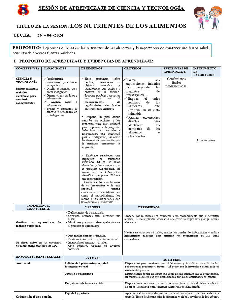 Sesión Ciencia y Tecnologia - Los Nutrientes de Los Alimentos | PDF ...