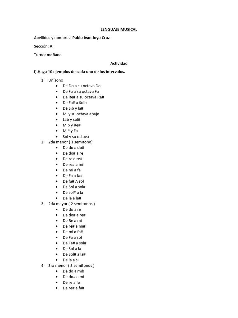 Intervalos Lenguaje Musical | PDF | Intervalo (música) | Teoría musical