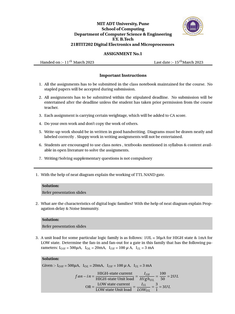 Assignment1_sol_updated | PDF | Logic Gate | Electronic Engineering