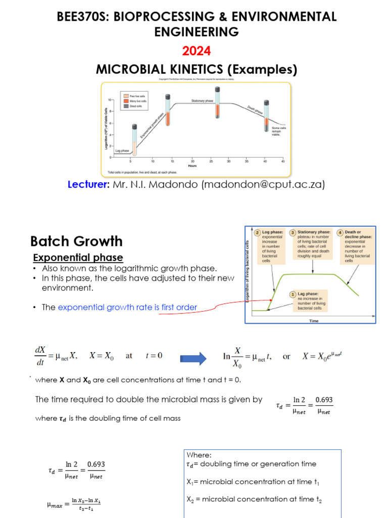 4b. Lesson 4b (Microbial Kinetics - Examples) | PDF | Biology
