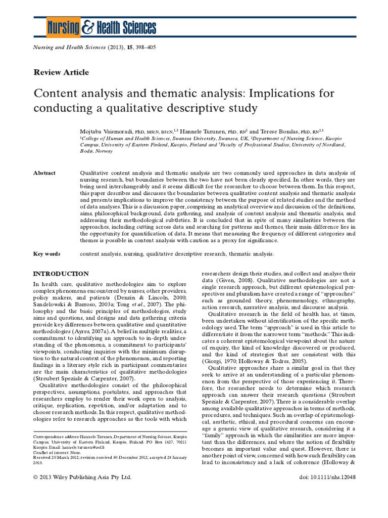 Content Analysis and Thematic Analysis - .. | PDF