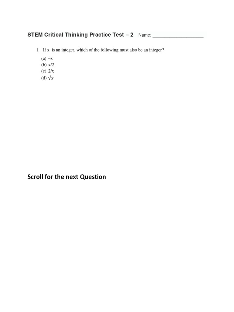 STEM Critical Thinking Practice Test 2 | PDF | Games & Activities