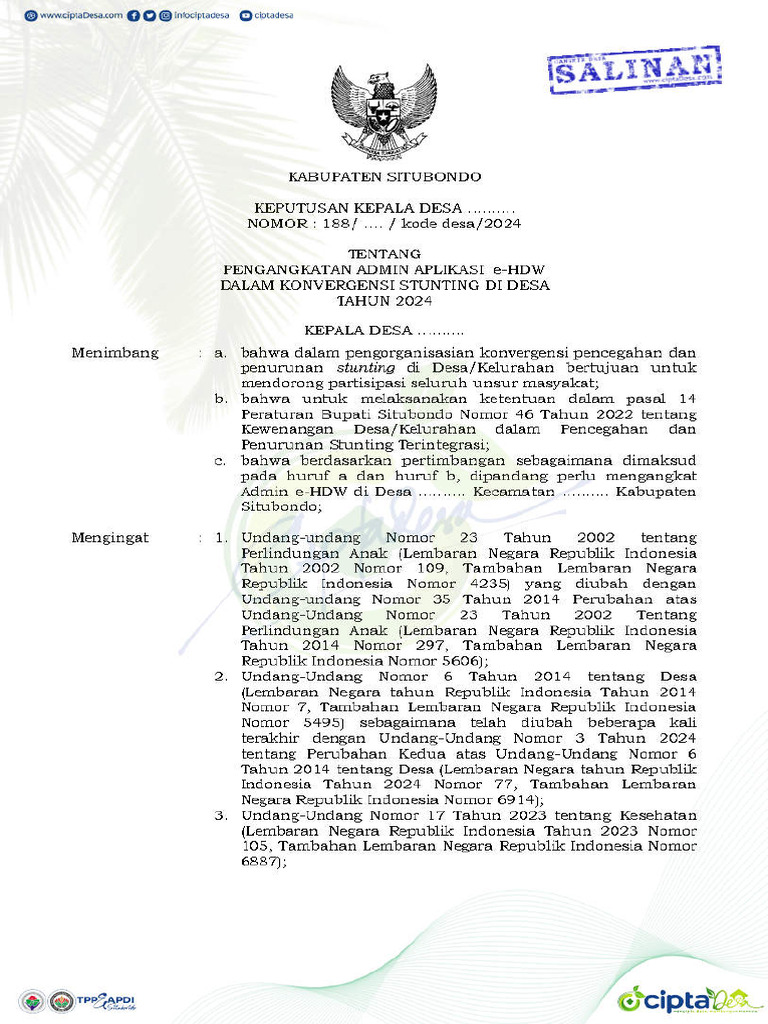SK - Admin E-HDW Stunting Desa | PDF