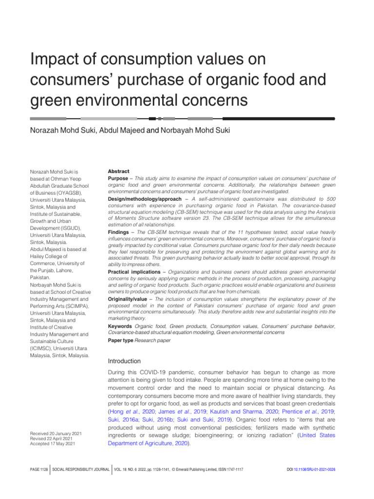 Impact of Consumption Values MAYO 2021 | PDF | Behavior | Organic Foods
