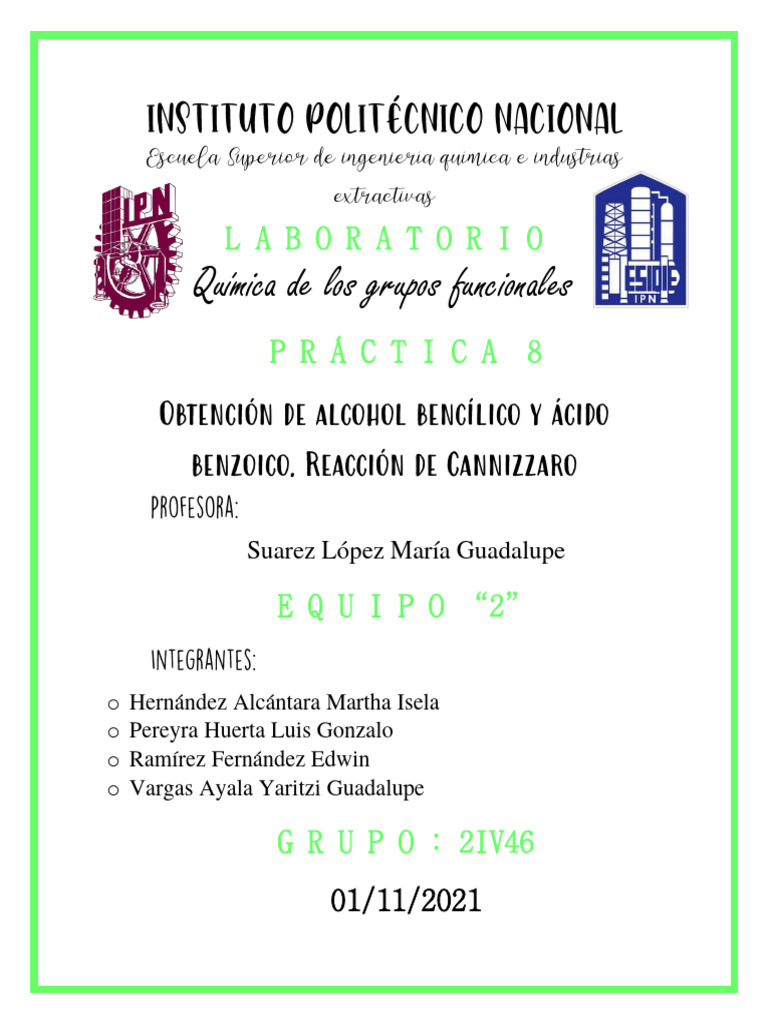 Síntesis de Alcohol Bencílico y Ácido Benzoico | PDF | Destilación ...