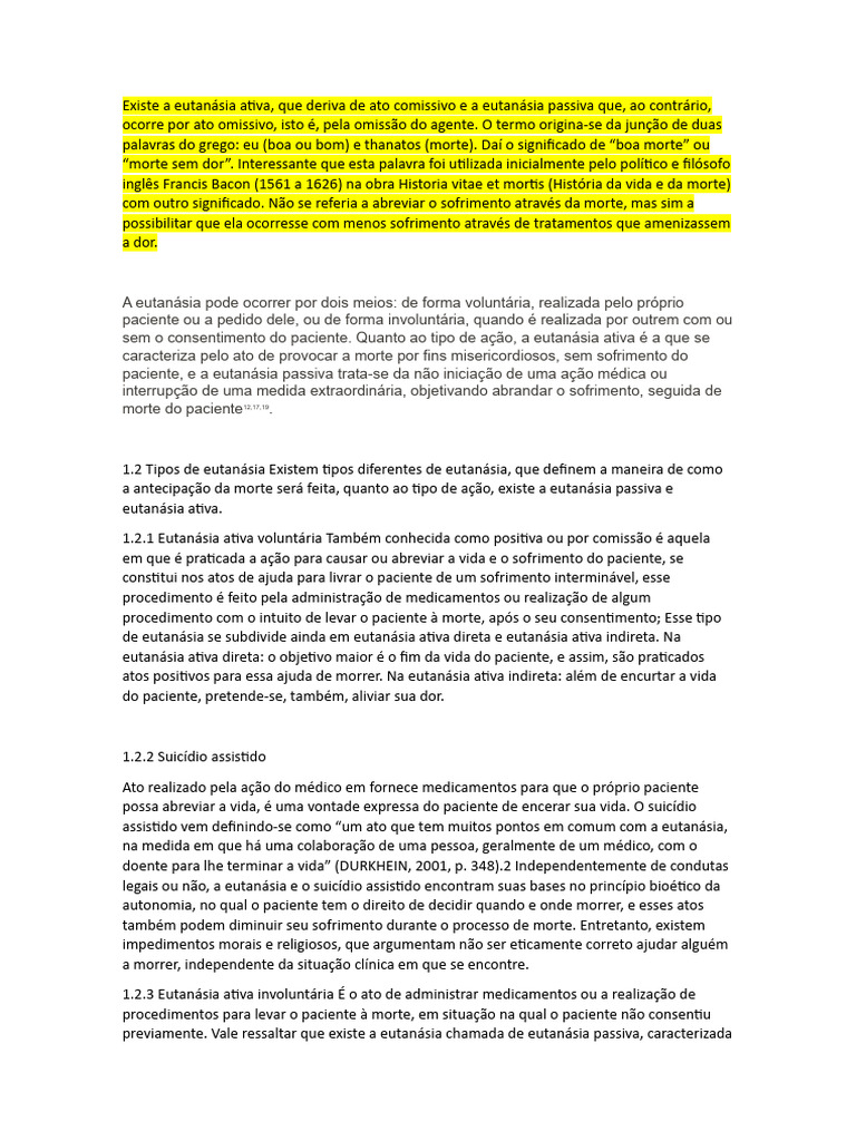 Tipos de Eutanásia: Ativa e Passiva | PDF | Remédio