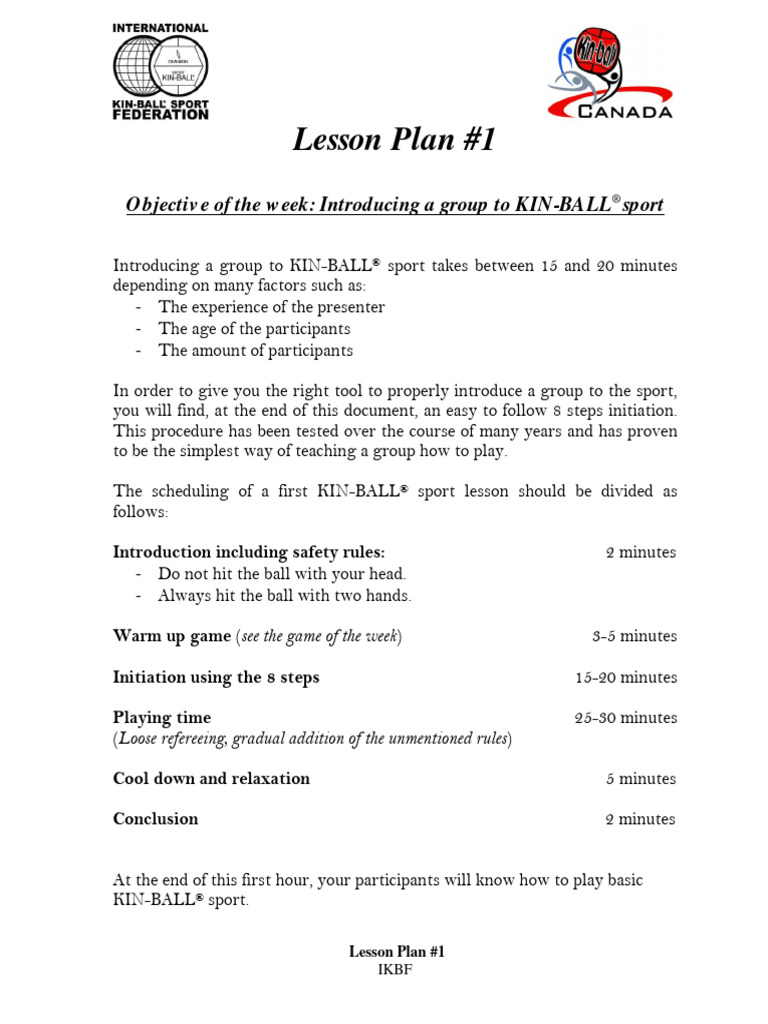 Kin-Ball Canada LESSON PLAN - 1 - E - IKBF | PDF | Team Sports | Sports
