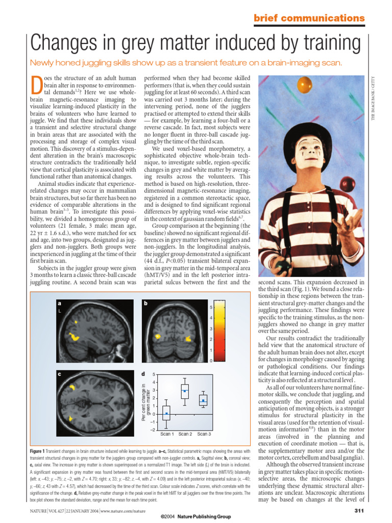 Draganski B Et Al 2004 Changes in Gry Matter Induced by Training | PDF ...