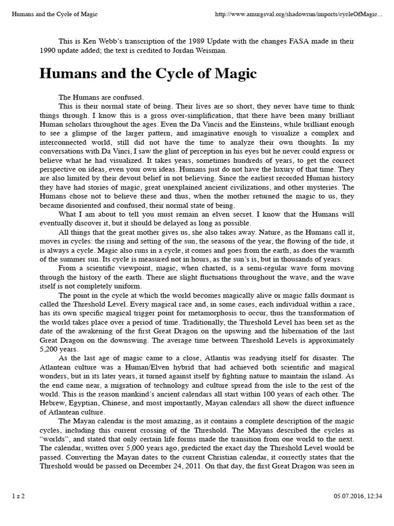 Humans and the Cycle of Magic | PDF