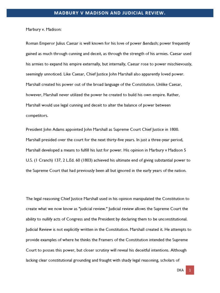 Mabury Vs Madison | PDF | Marbury V. Madison | Article Three Of The ...