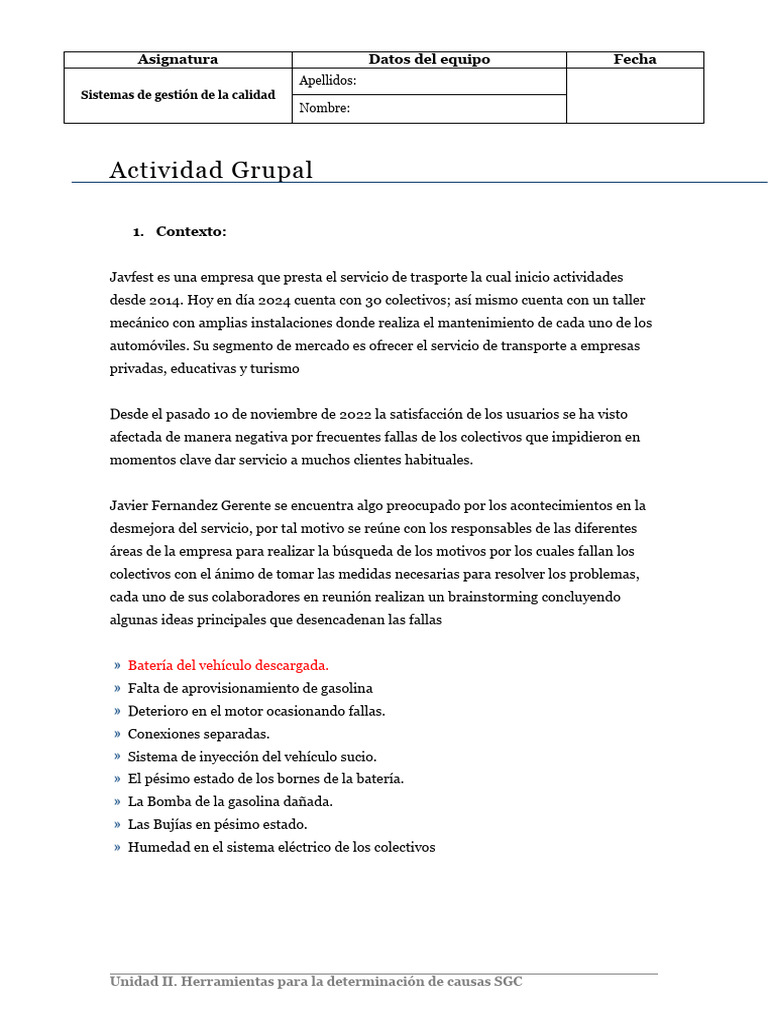 Actividad Grupal U2 | PDF | Calidad (comercial) | Gestión de la calidad