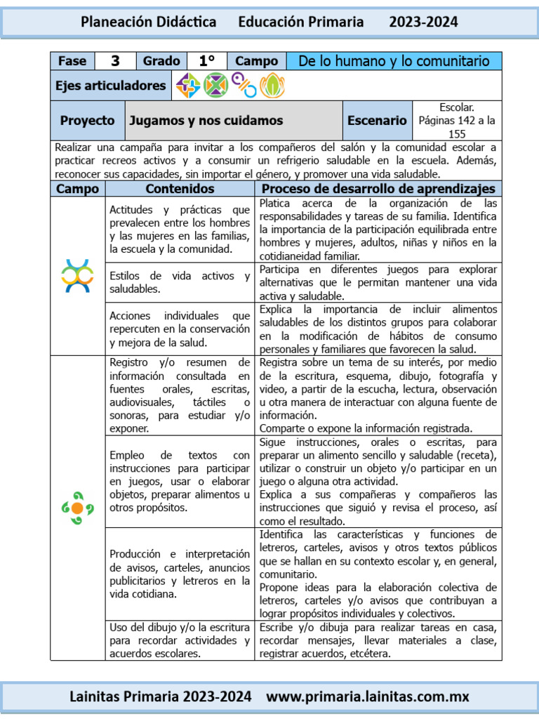 Planeación "Jugamos y Nos Cuidamos" 1° | PDF | Escuelas | Alimentos