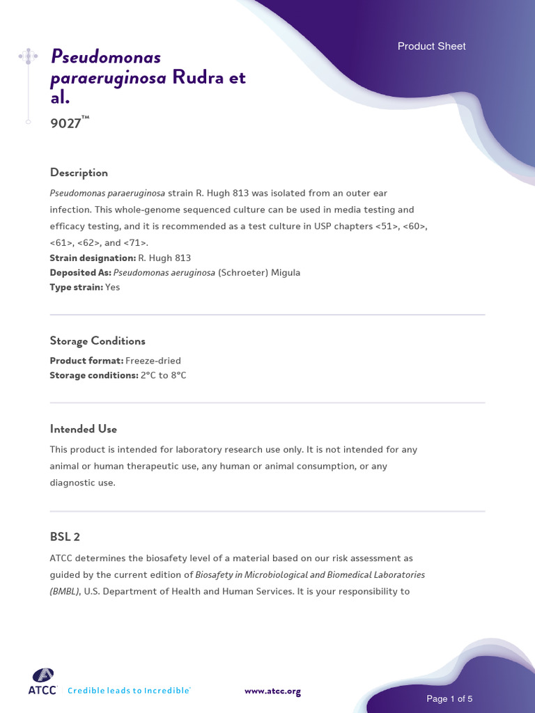 9027 Product Sheet - Pseudomonas Paraeruginosa Rudra Et Al. | PDF ...