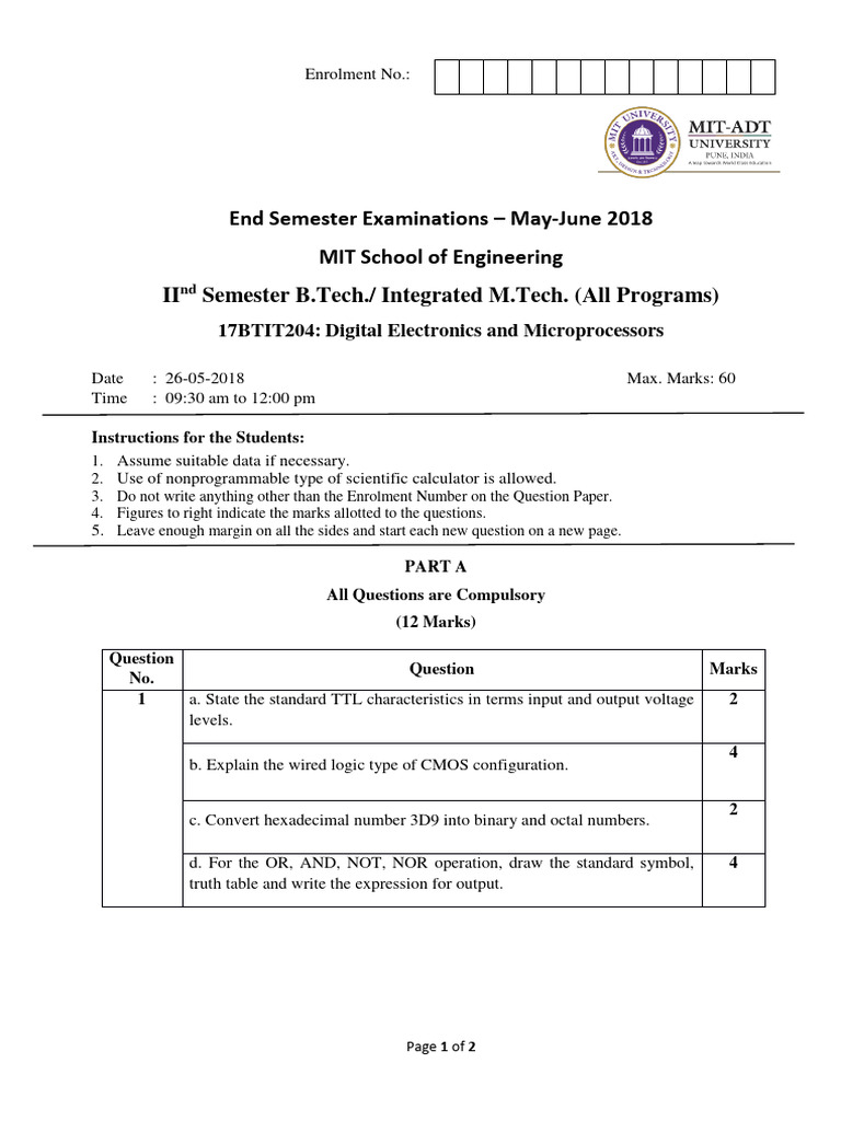 Digital Electronics Exam Paper 2018 | PDF | Digital Electronics ...