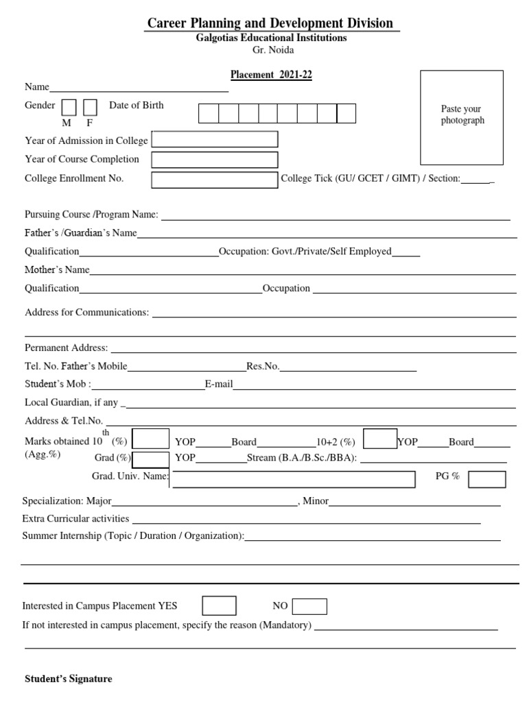 Placement Undertaking Form | PDF | Career & Growth