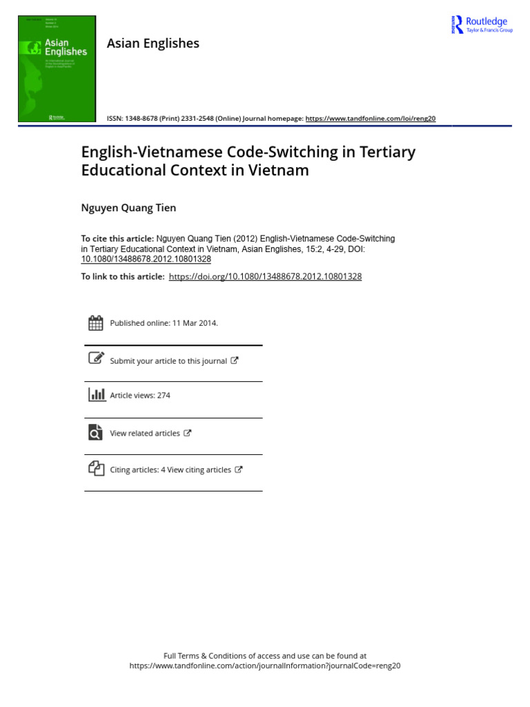 Asian Englishes English Vietnamese Code | Download Free PDF | Second Language | Second Language ...