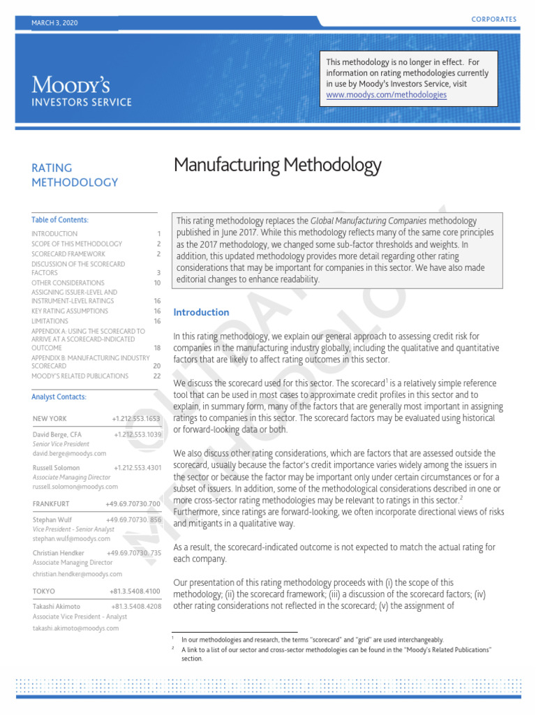 Manufacturing Rating Methodology Guide | PDF | Methodology | Moody's ...