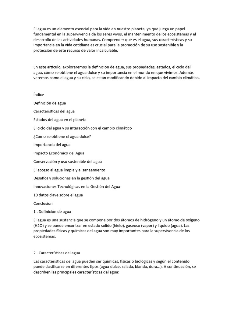 El Agua Es Un Elemento Esencial para La Vida en Nuestro Planeta | PDF ...