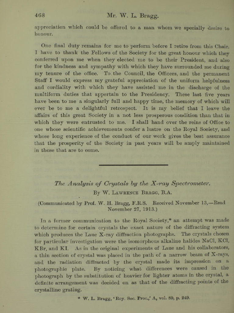 The Analysis of Crystals by The X-Ray Spectrometer | PDF | Crystal ...