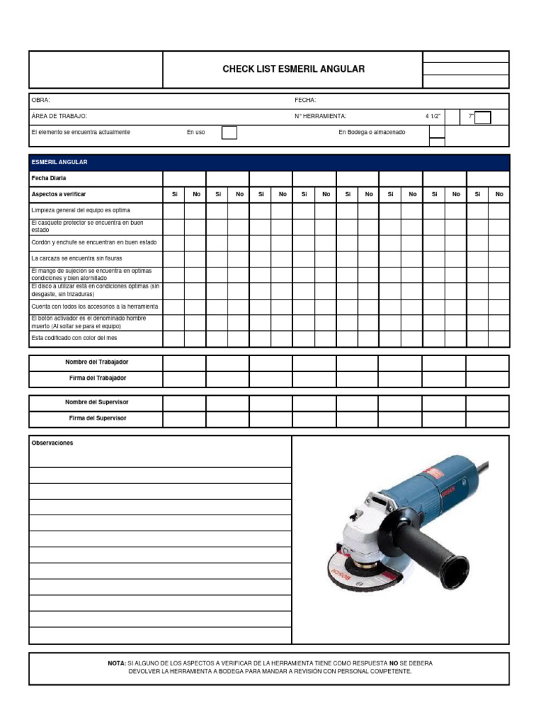 Check List Esmeril Angular | PDF