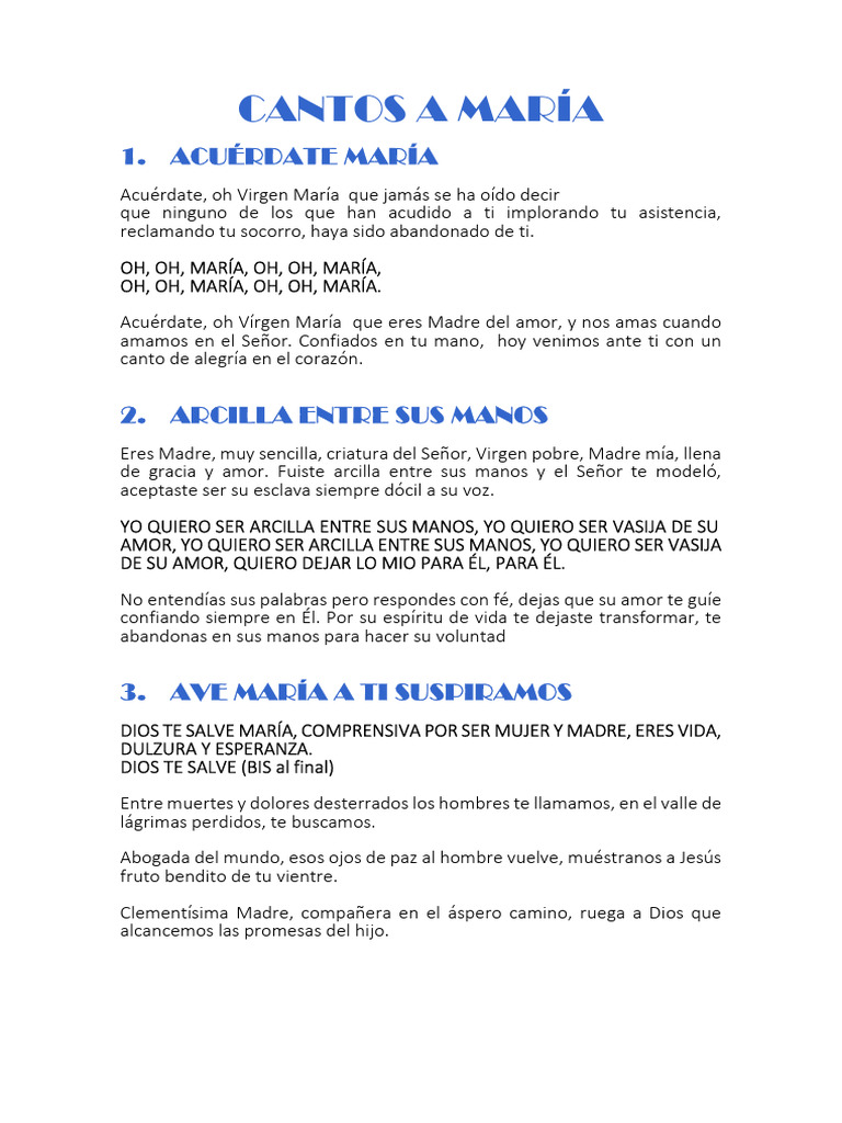 Cánticos a María: Devoción y Alabanza | PDF | María, madre de Jesús ...