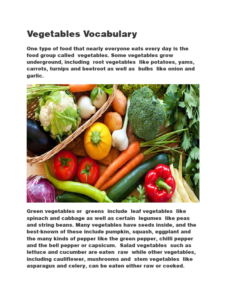 Essential Vegetable Vocabulary Guide | PDF | Cooking, Food & Wine ...