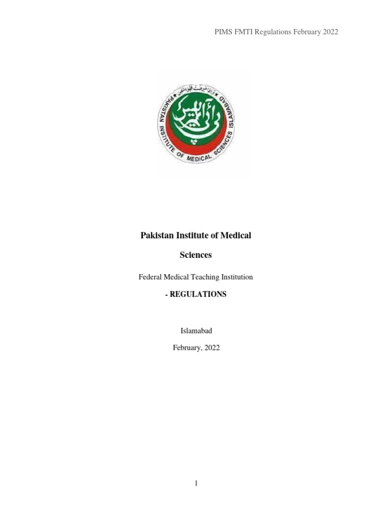 PIMS FMTI Regulations 2021 - Amended 24-02-2022 | PDF | Medicine | Dean ...