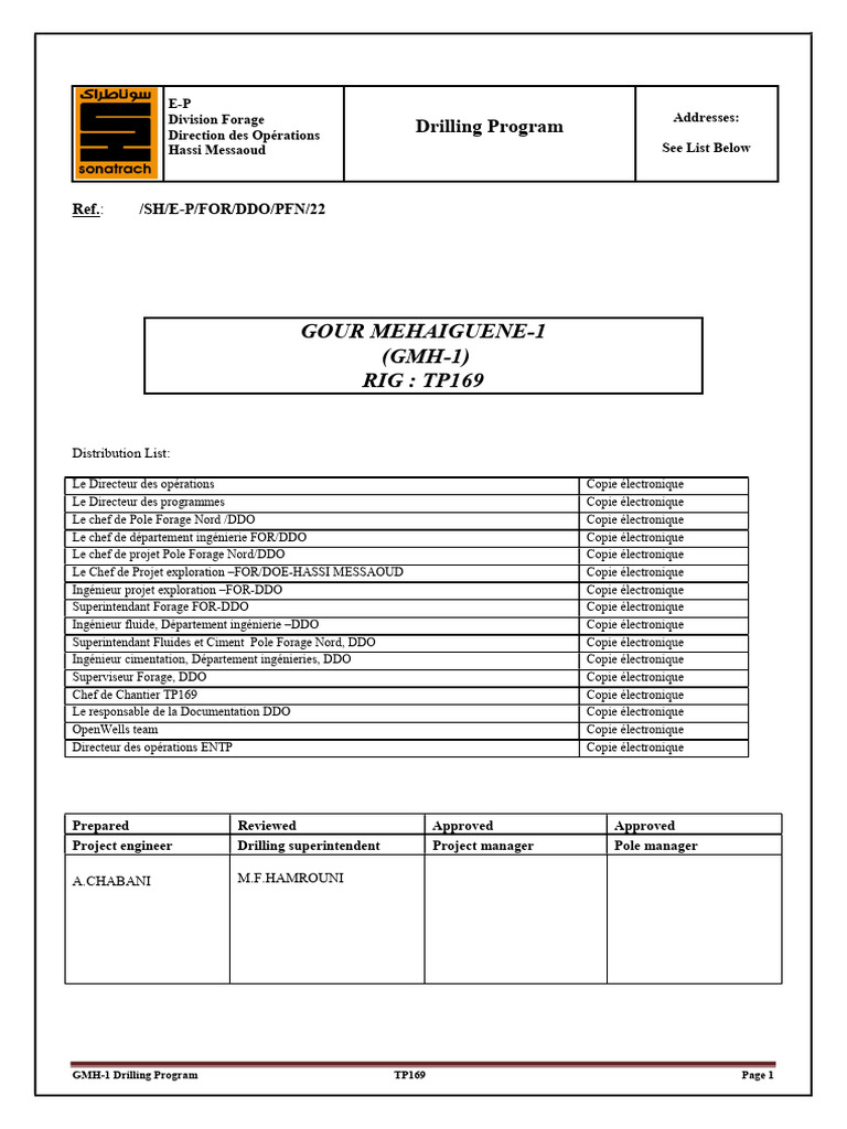 Drilling Program GMH-1 (Version Finale) | PDF | Casing (Borehole ...