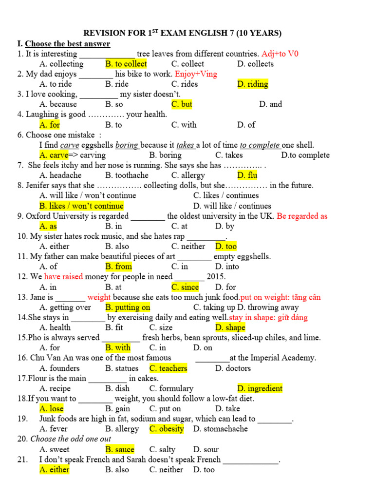 Revision For 1ST Exam English 7 | PDF | Charlie Chaplin | Hobbies