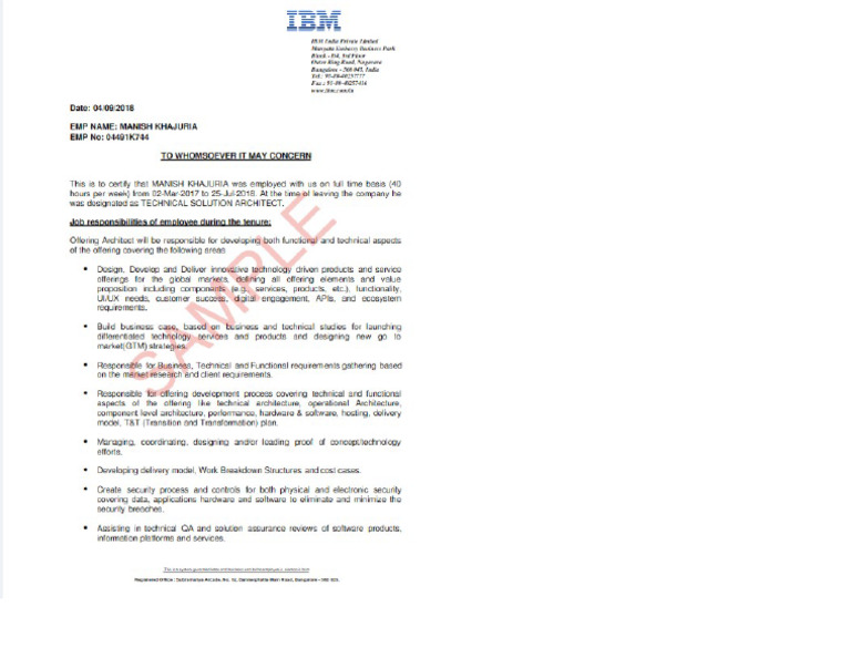 IBM Reference Sample Letter | PDF