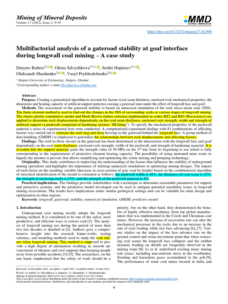 Multifactorial Analysis of A Gateroad Stability at Goaf Interface ...