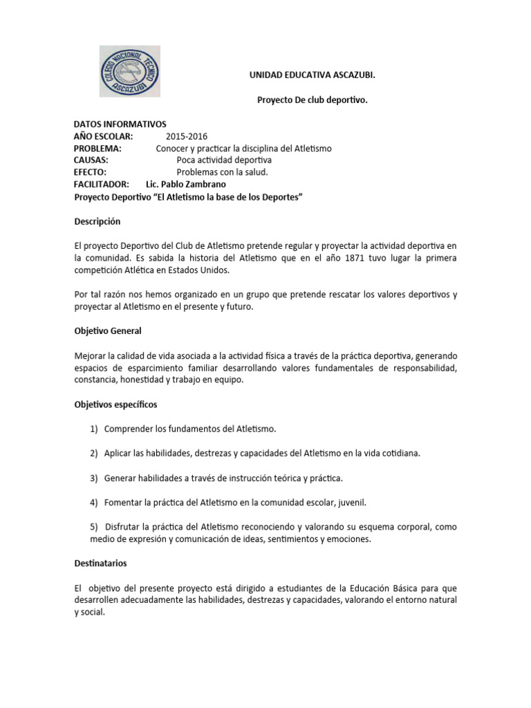 Proyecto Club Atletismo 2015-2016 | PDF | Corriendo