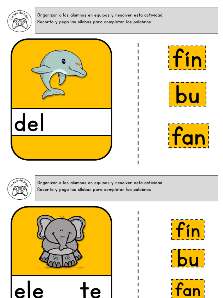 tarjetas para jugar completa la palabra | PDF