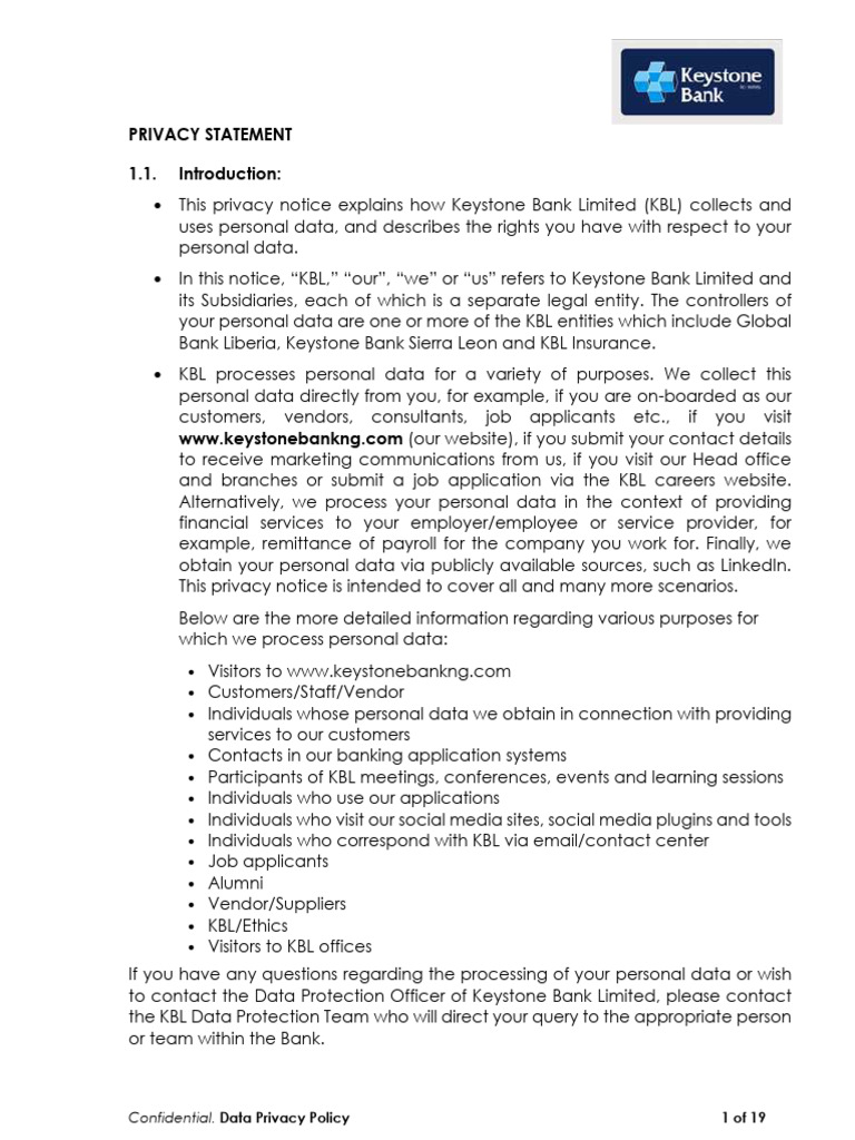 Keystone Bank Data Privacy Policy | PDF | Facebook | Http Cookie
