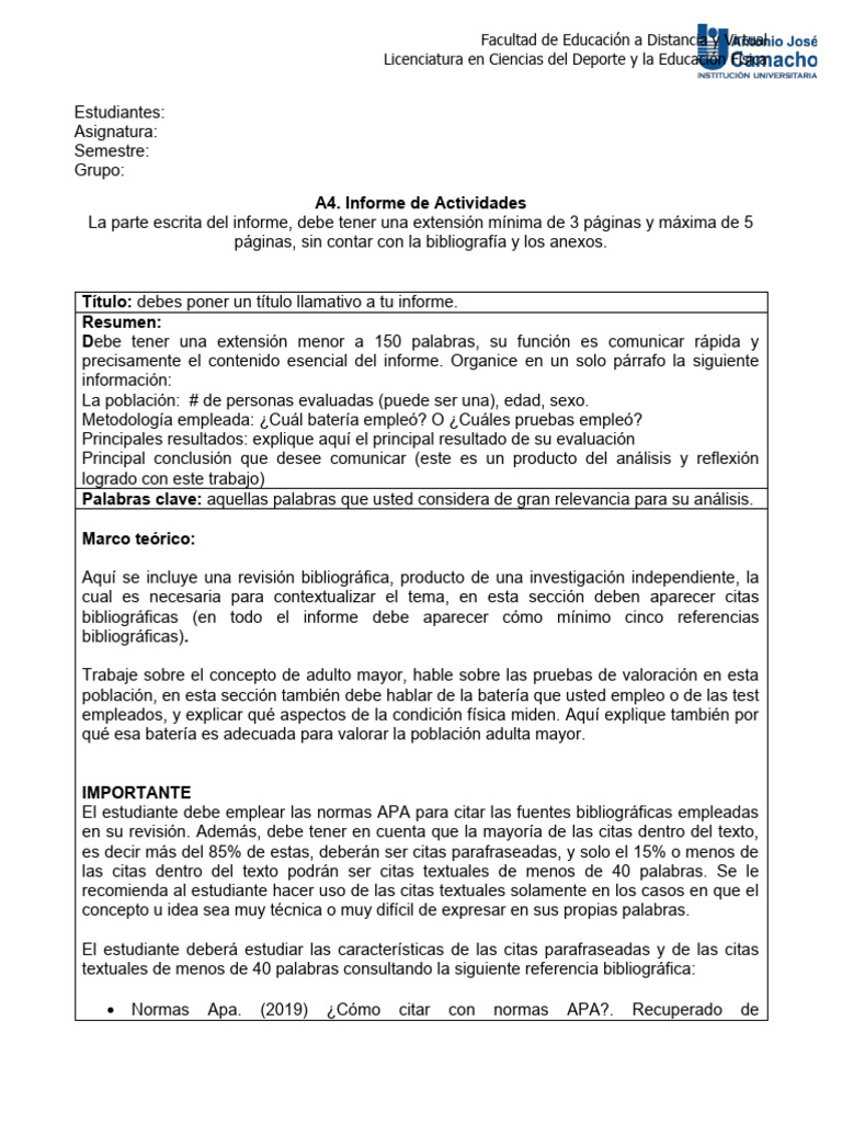 Guía Informe de Actividades A3 | PDF | Estilo apa | Evaluación
