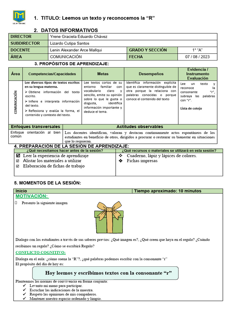 07 -08 COM Conocemos la letra R | PDF | Aprendizaje | Cognición