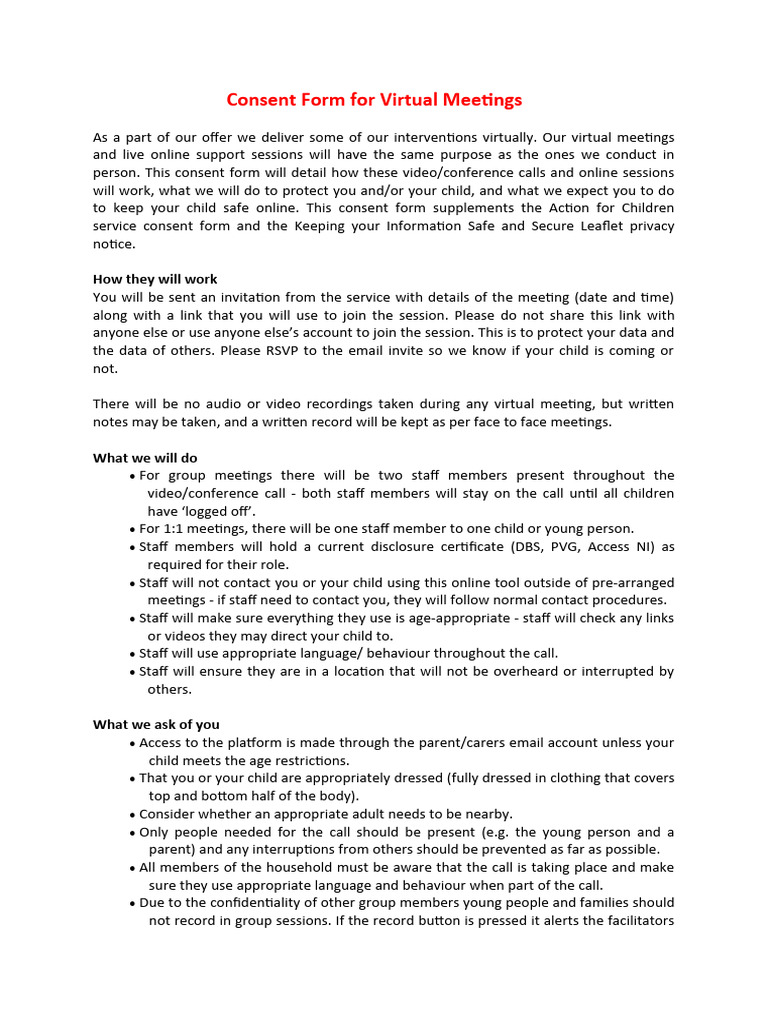 Consent Form For Virtual Meetings | PDF
